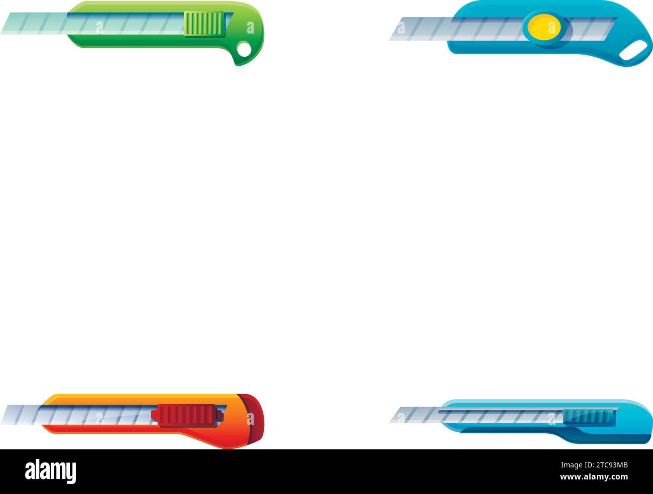 Stationery knife icons set cartoon vector. Plastic cutting tool for ...