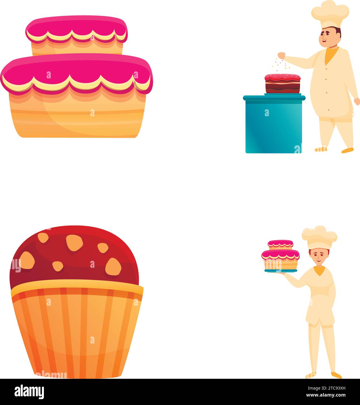 Confectioner icons set cartoon vector. Pastry man in uniform making ...