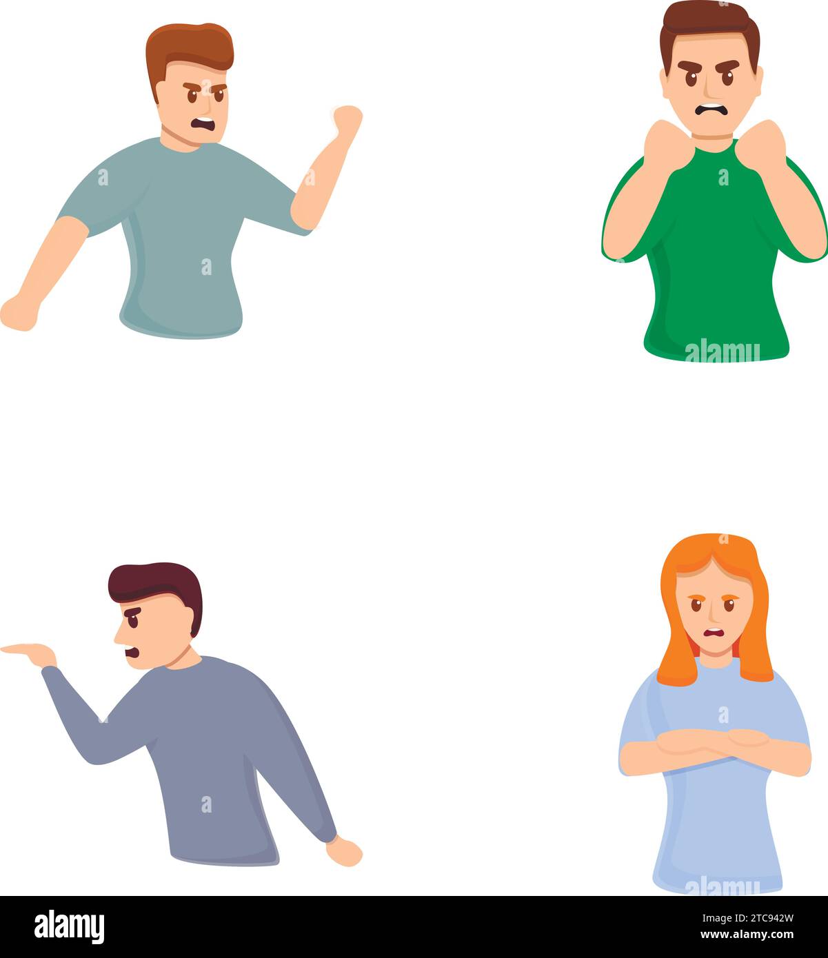 Feeling anger icons set cartoon vector. Emotional people in rage ...