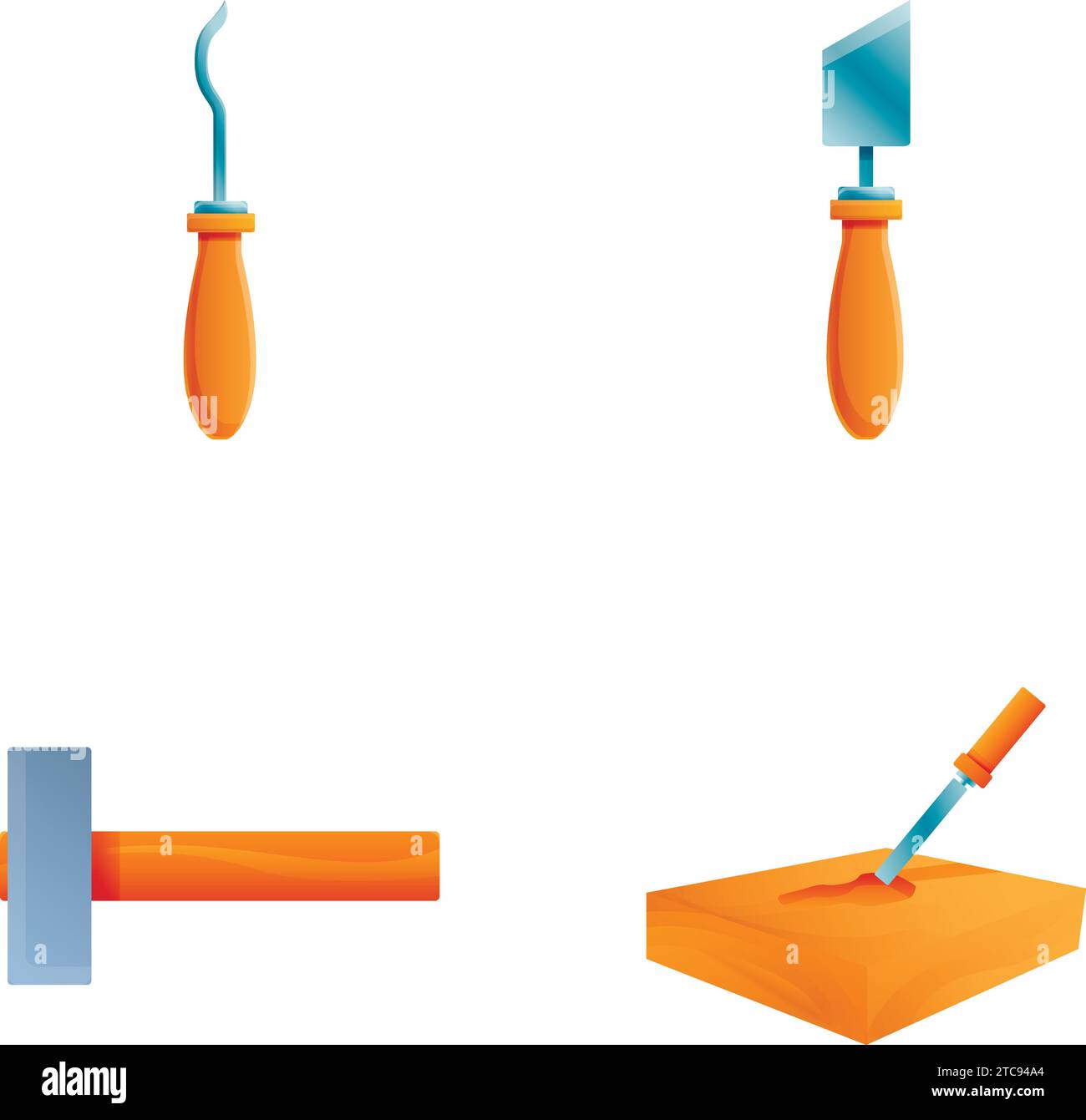 Carpentry tool icons set cartoon vector. Hammer chisel and trowel. Construction and repair tool ...