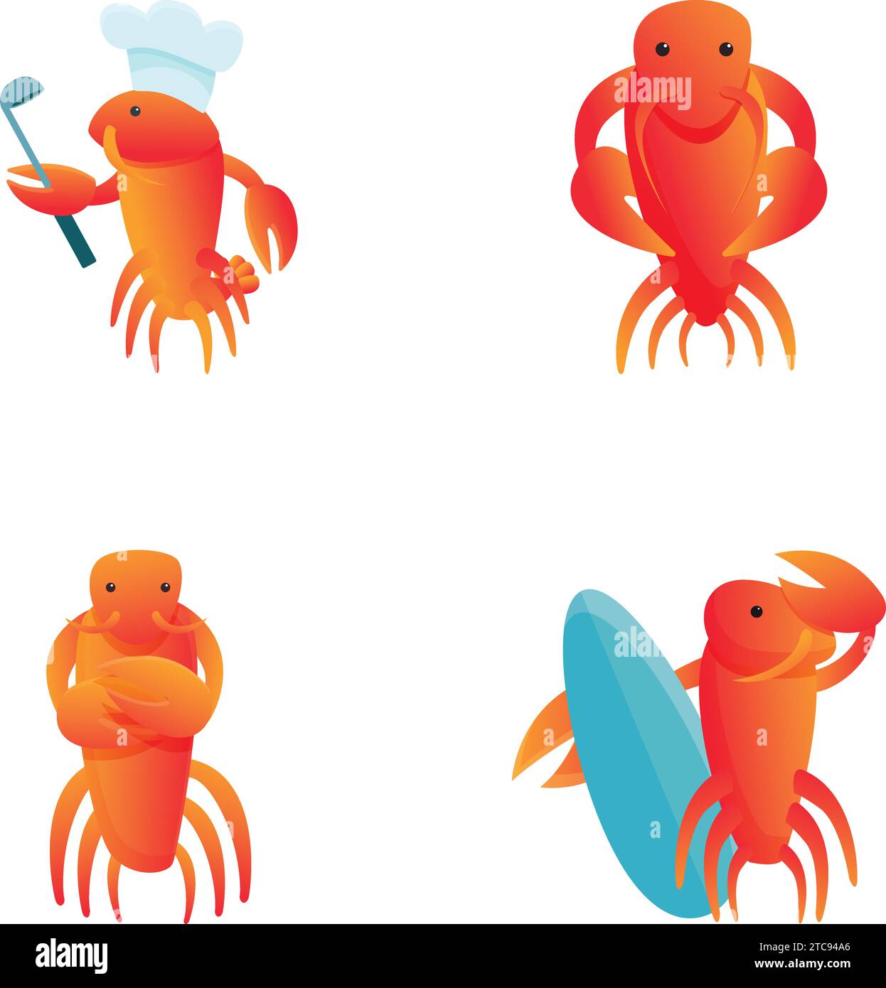Crayfish icons set cartoon vector. Cute red crayfish. Cartoon character ...
