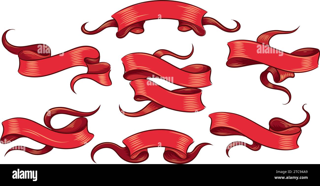 Engraving red scroll ribbon set Stock Vector Image & Art - Alamy