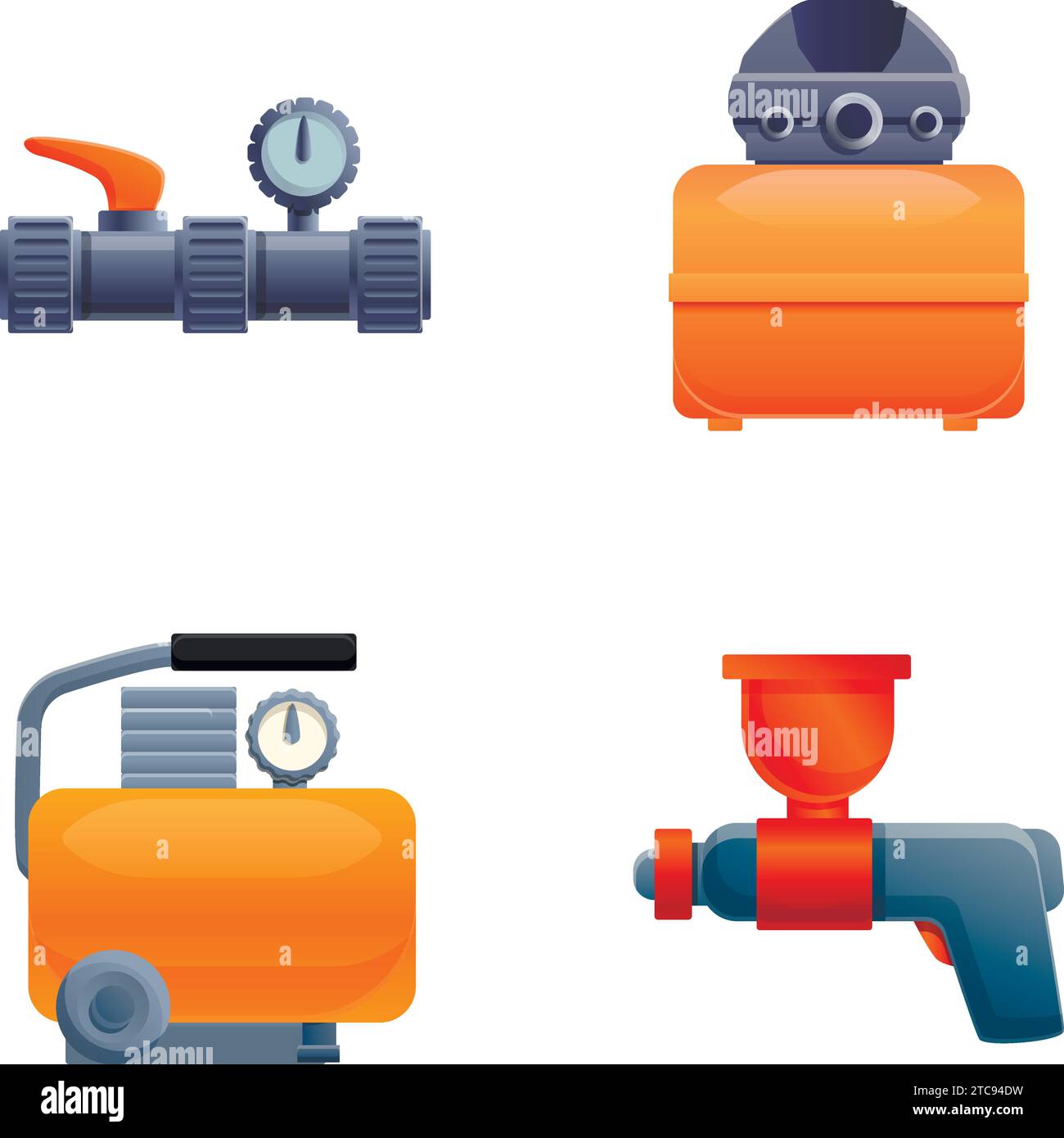 Air compressor icons set cartoon vector. High pressure air compressor ...