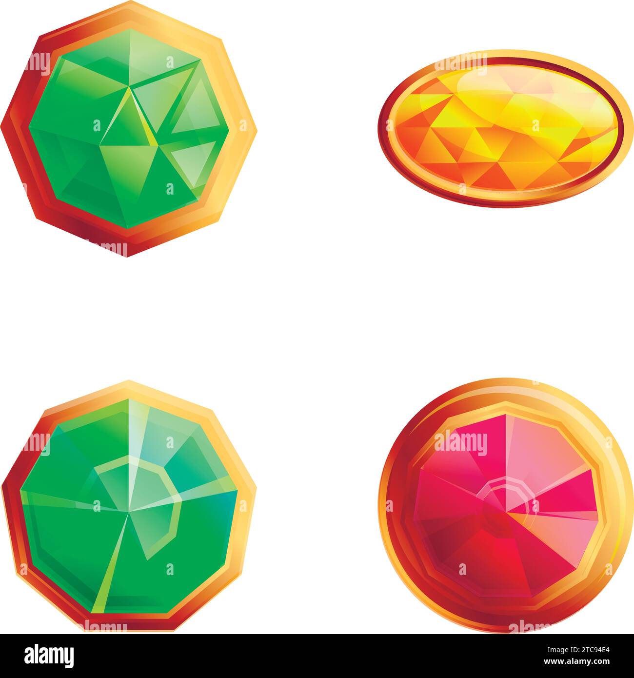 Gem icons set cartoon vector. Different shape and color precious stone ...