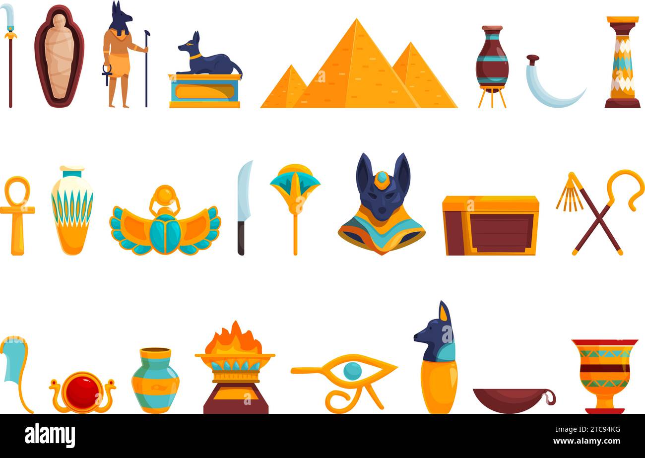 Anubis icons set cartoon vector. God ancient. Clothes power scales ...