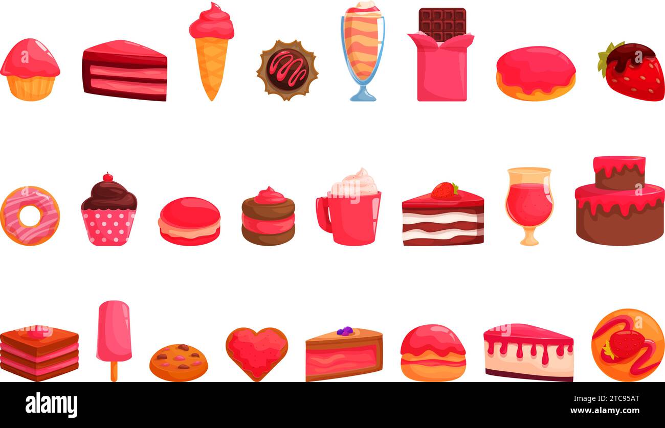 Confectionery valentine menu icons set cartoon vector. Sweet dessert ...
