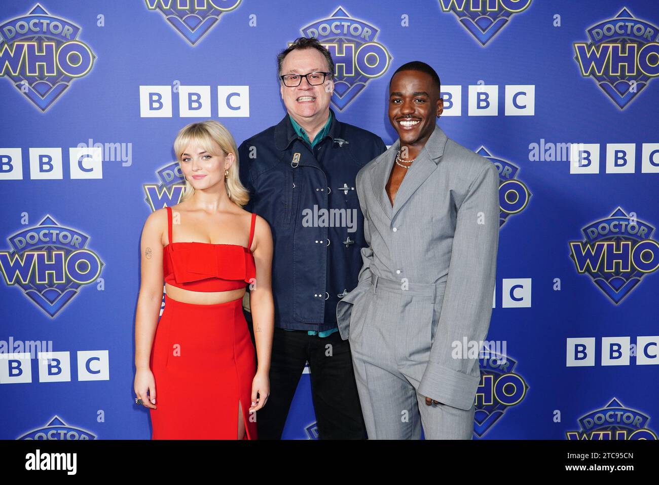 Millie Gibson, Russell T. Davies and Ncuti Gatwa, arrive for the premiere of Doctor Who at the ...