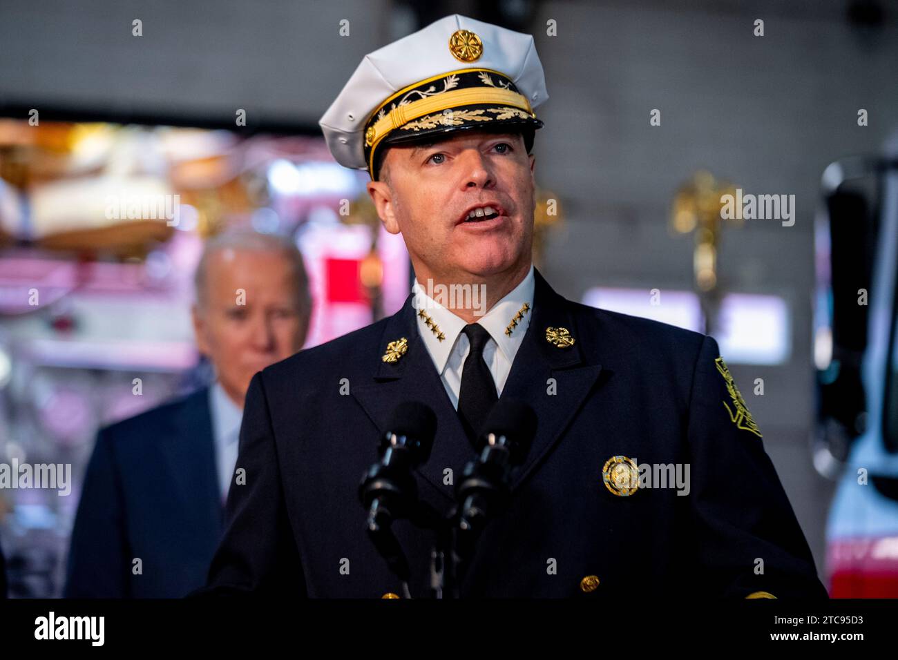Philadelphia Fire Commissioner Adam Thiel, accompanied by President Joe ...