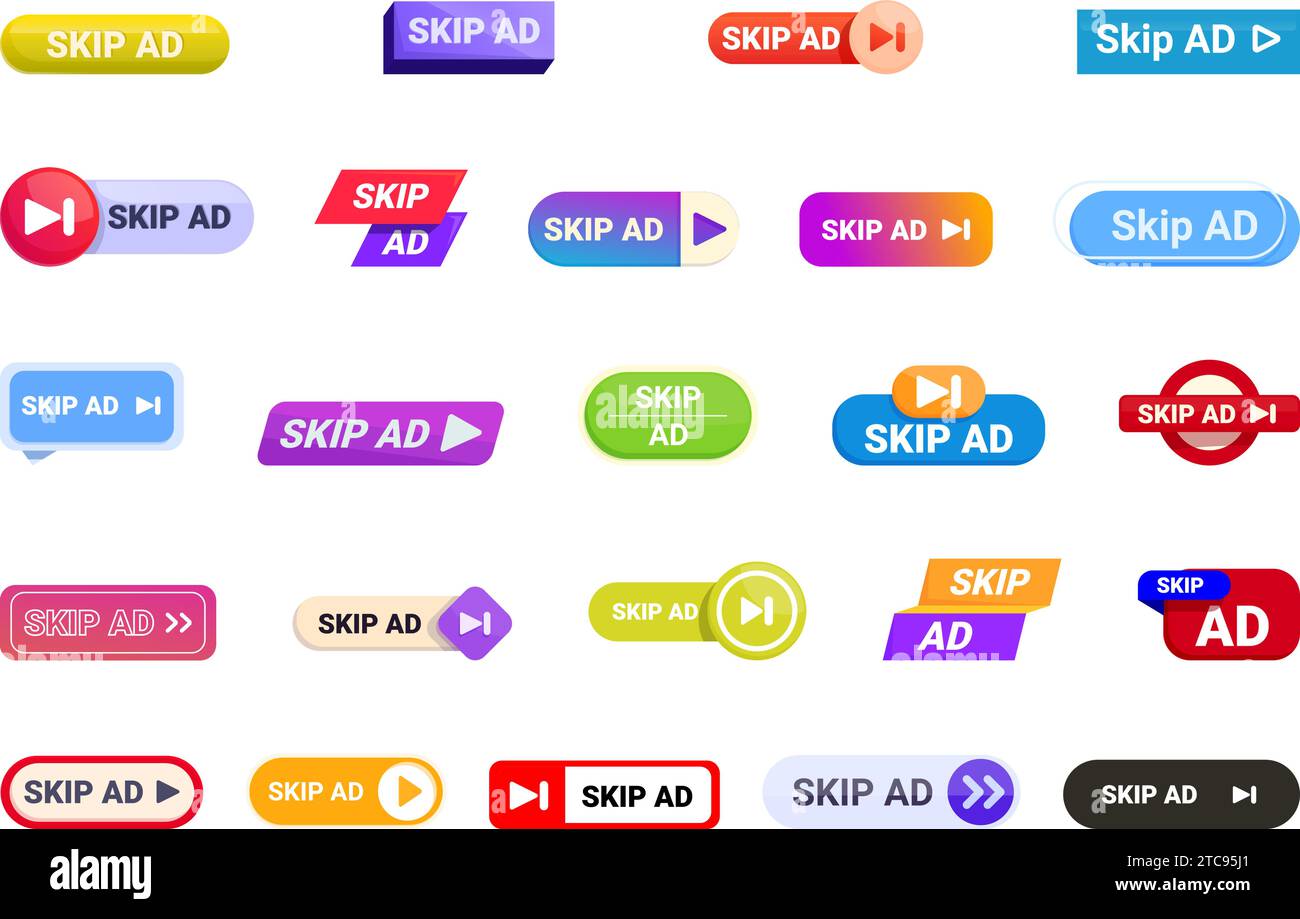 Skip ad icons set cartoon vector. Apply cursor continue. Refusal join Stock Vector Image & Art ...