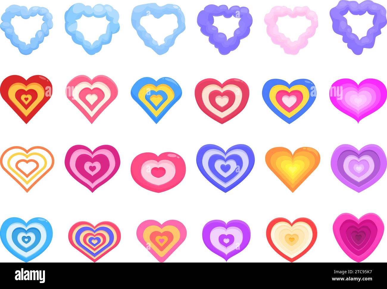 Heart tunnel icons set cartoon vector. Romantic hippie. Frame cloud ...