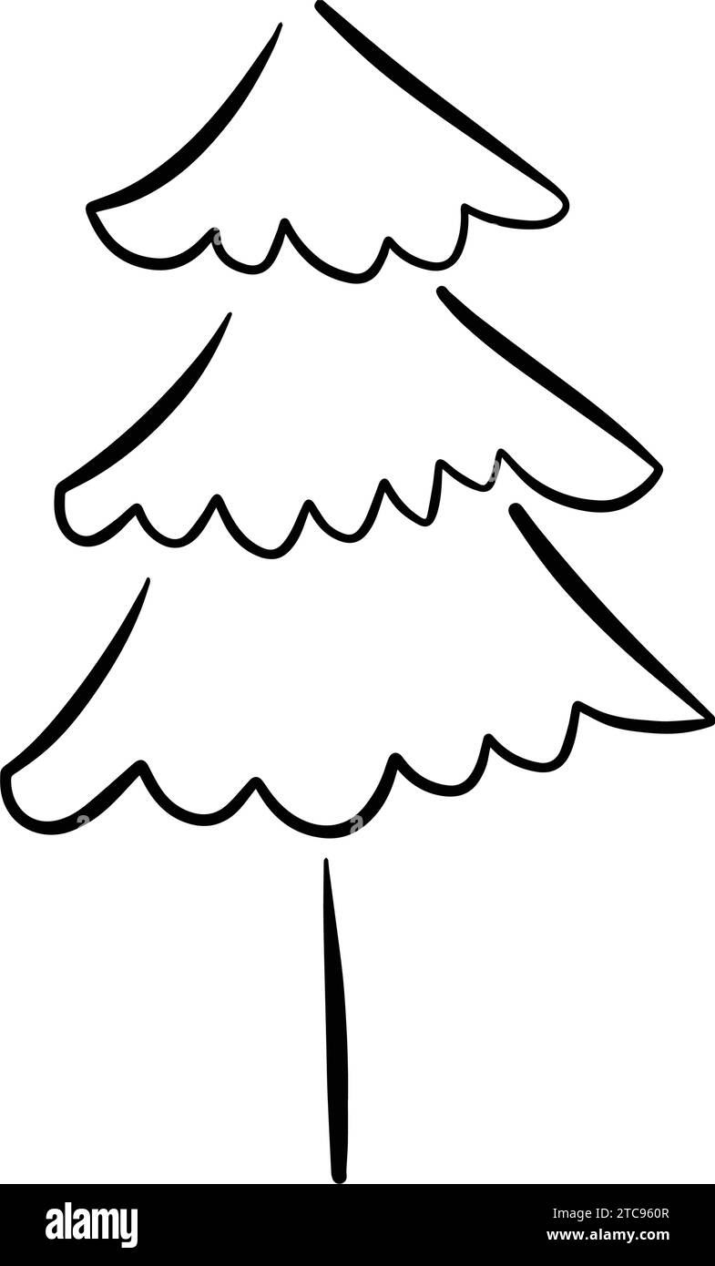 Christmas tree icon, vector hand drawn outline illustration of Xmas ...