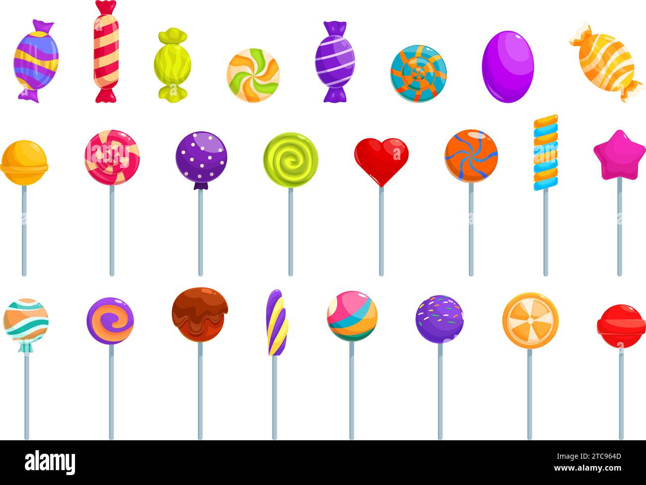 Lollipop icons set cartoon vector. Spiral round sweet. Candy sugar ...