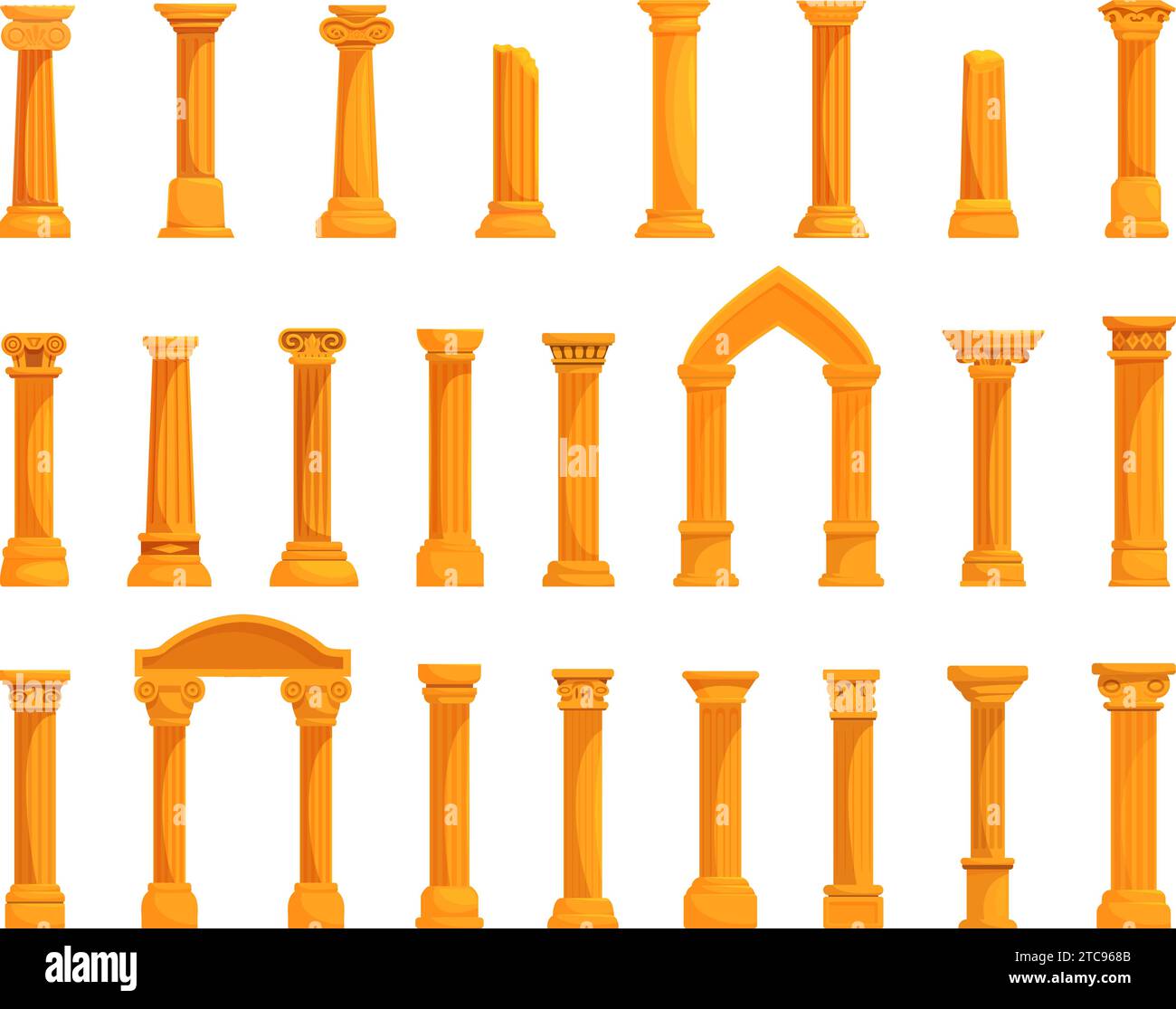 Greece pillar icons set cartoon vector. Ancient column marble. Old ...