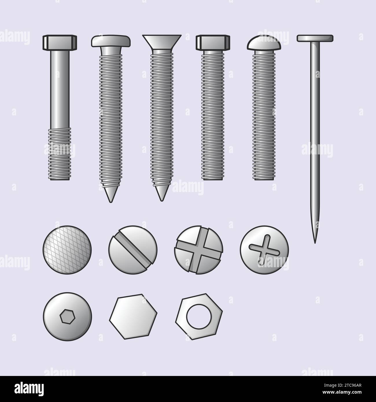 Set of Screw Nut Bolts Icon Vector Illustration Engineer Screw Icon ...