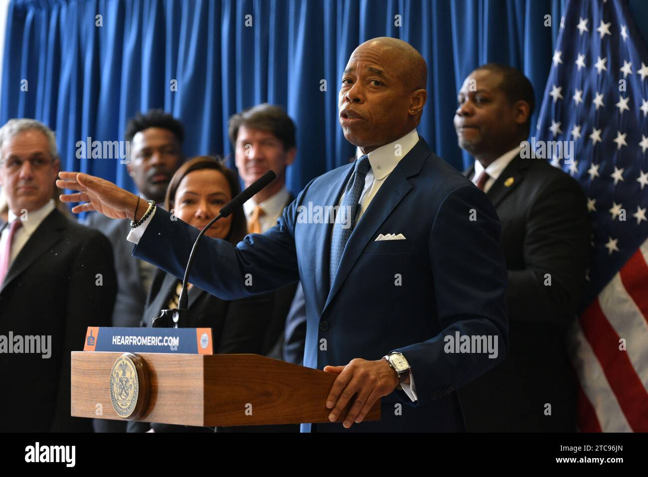 Mayor Eric Adams makes a youth and workforce-related announcement as ...