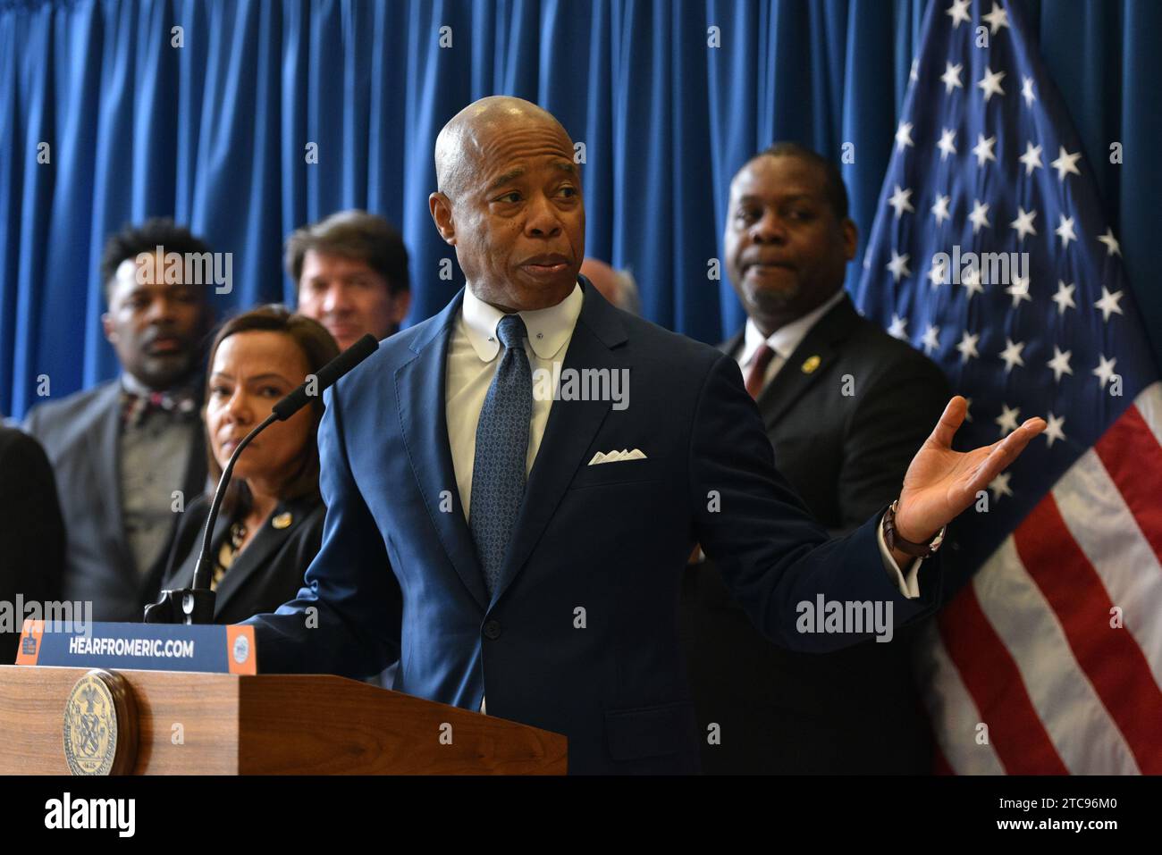 Mayor Eric Adams makes a youth and workforce-related announcement as ...