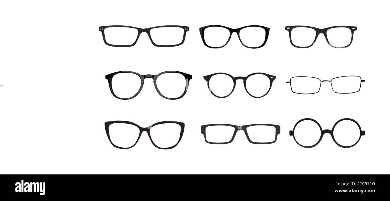 Black and white Glasses frames. Vector Isolated Set of Different ...
