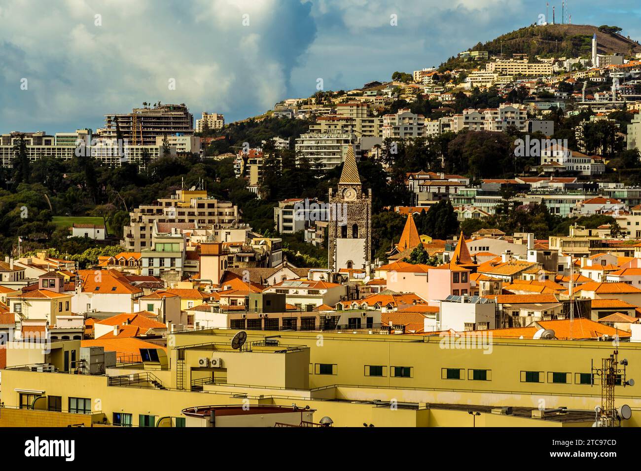 A view of across the roof tops of Funchal, Madeira from the chair lift ...