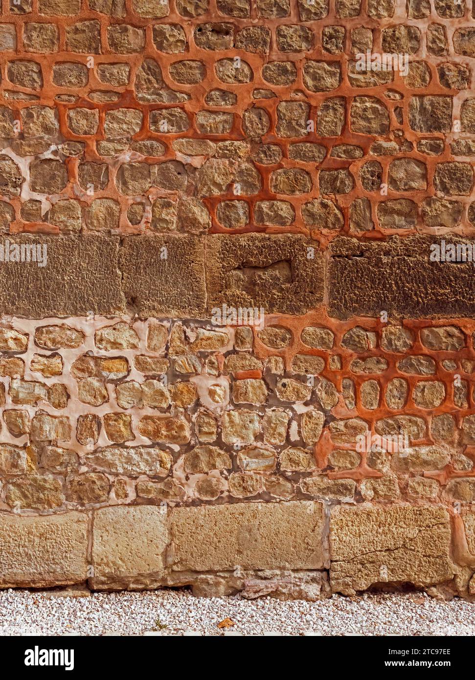 Old stone pebble wall material pattern texture background Stock Photo ...