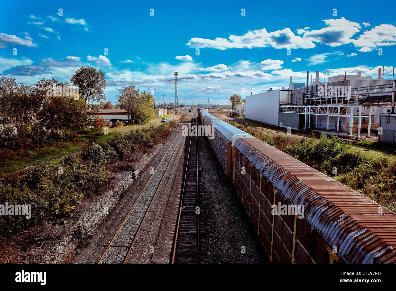 A view of Railroad Boxcars in a Train Yard Stock Photo - Alamy