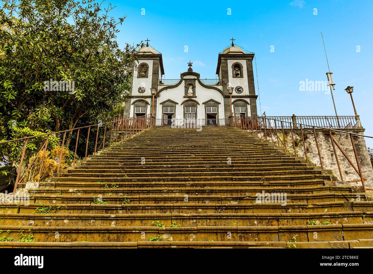 A view up the steps leading to the Saint Maria church above Funchal ...
