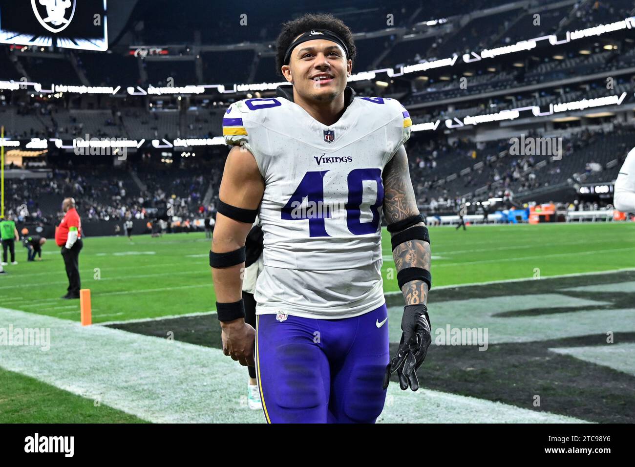 Minnesota Vikings linebacker Ivan Pace Jr. walks on the field before an ...