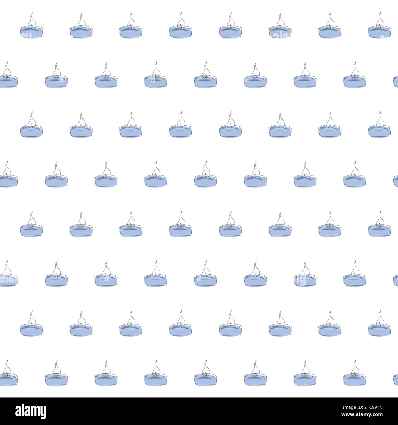 Seamless pattern of blue burning scented candles on a white background ...