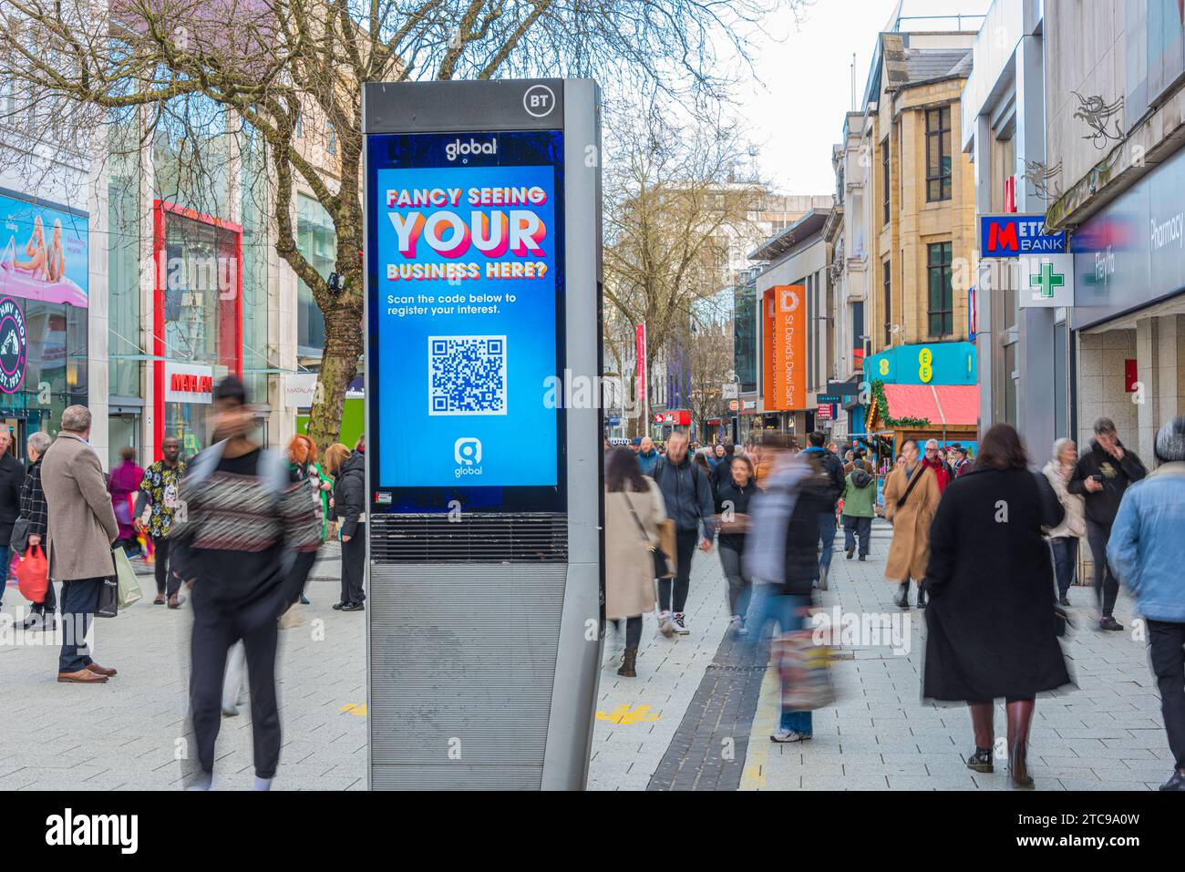 Digital Advertising screen on Cardiff Queen Street Stock Photo - Alamy