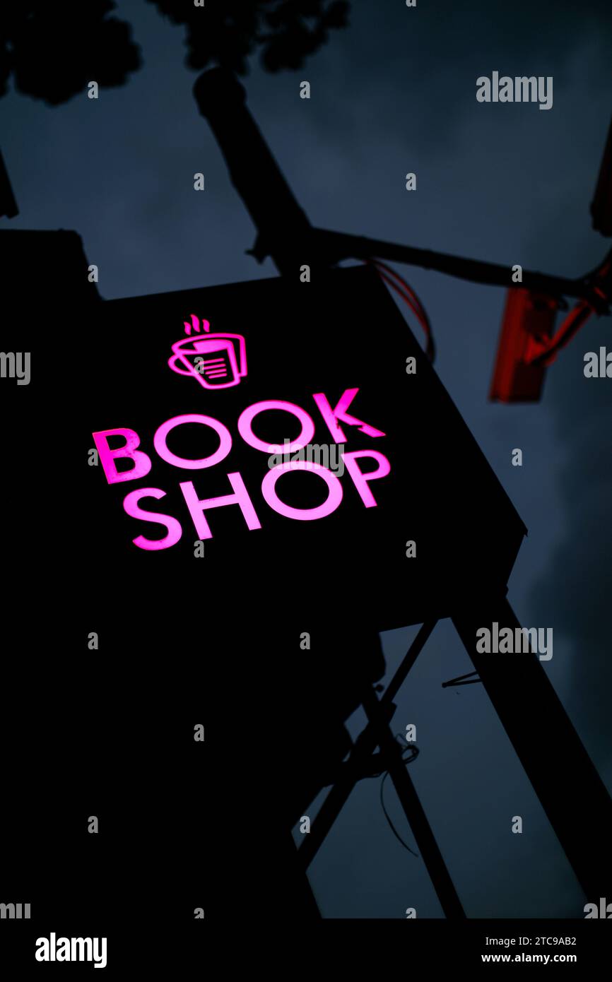 A sign of a book cafe Stock Photo - Alamy