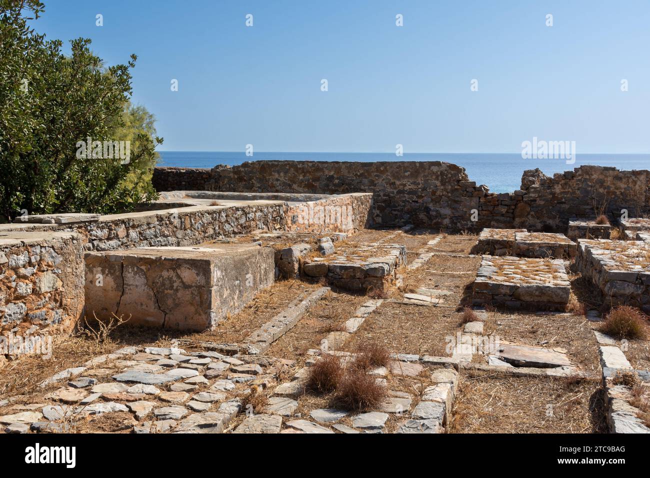 Views and pathways around the historic island of Spinalonga. Crete ...