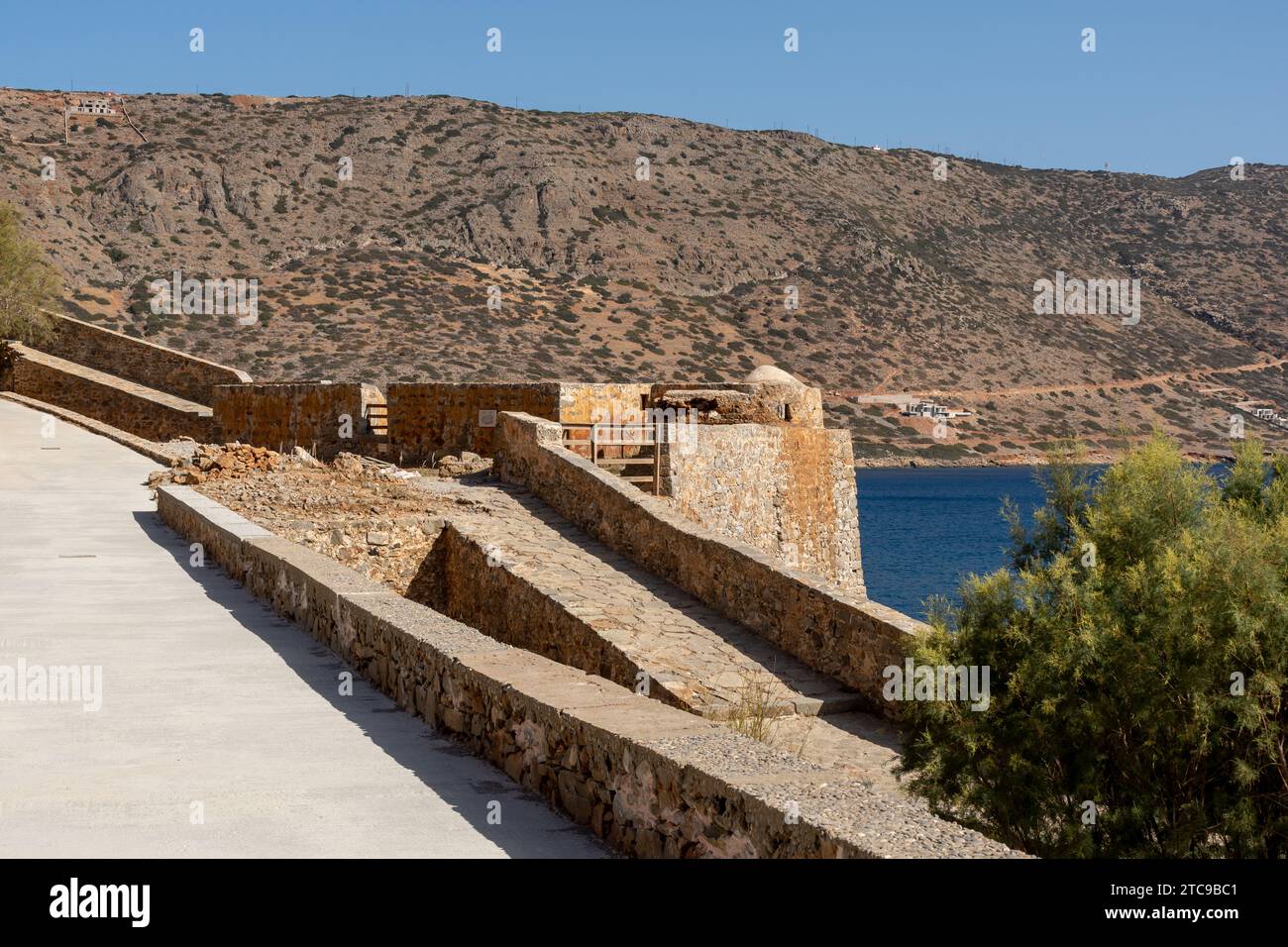 Views and pathways around the historic island of Spinalonga. Crete ...