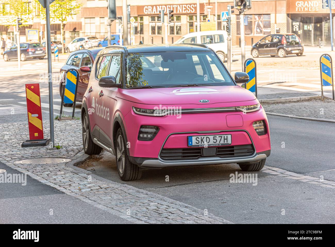 Gothenburg, Sweden - May 15 2022: Pink Kia Soul electric car in with ...