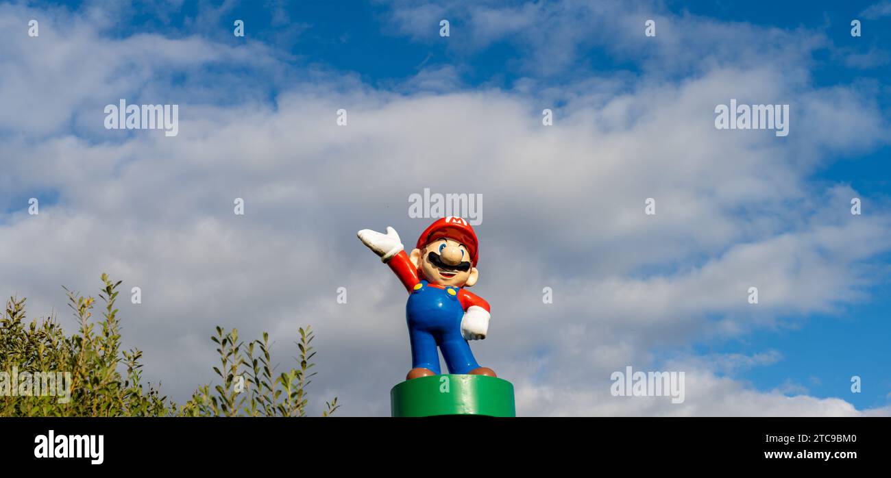 Kungsbacka, Sweden - september 11 2022: Mario statue on top of a green ...