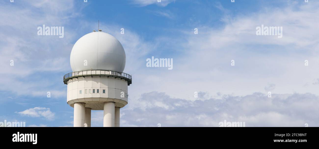 Airport traffic control tower of former airport in Berlin city in use ...