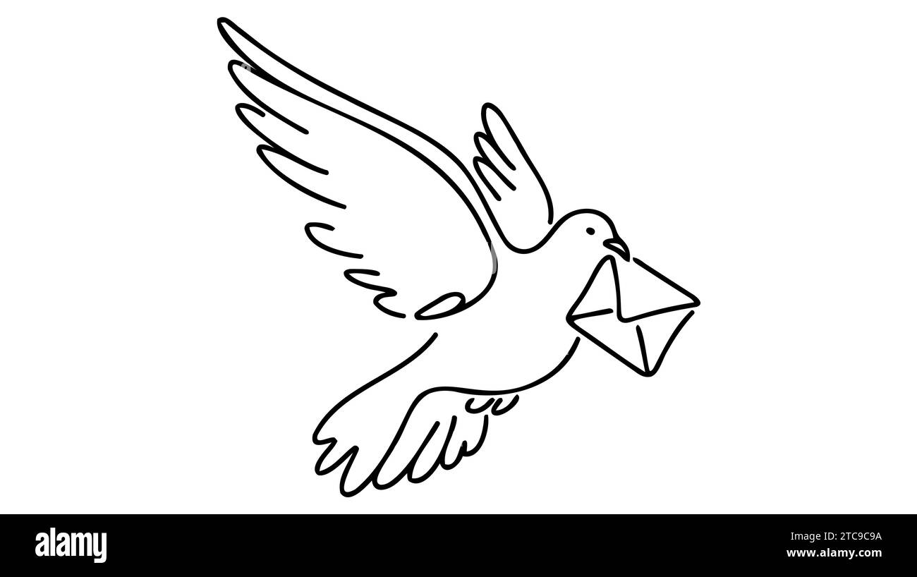 Dove with letter continuous line drawing. One line art of romance, love ...