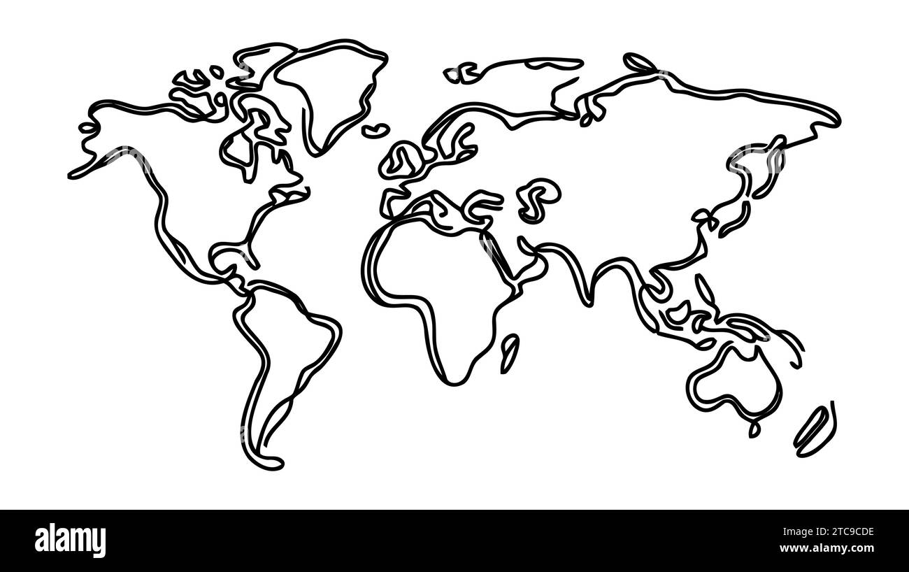 World map icon line continuous drawing vector. One line World map icon ...