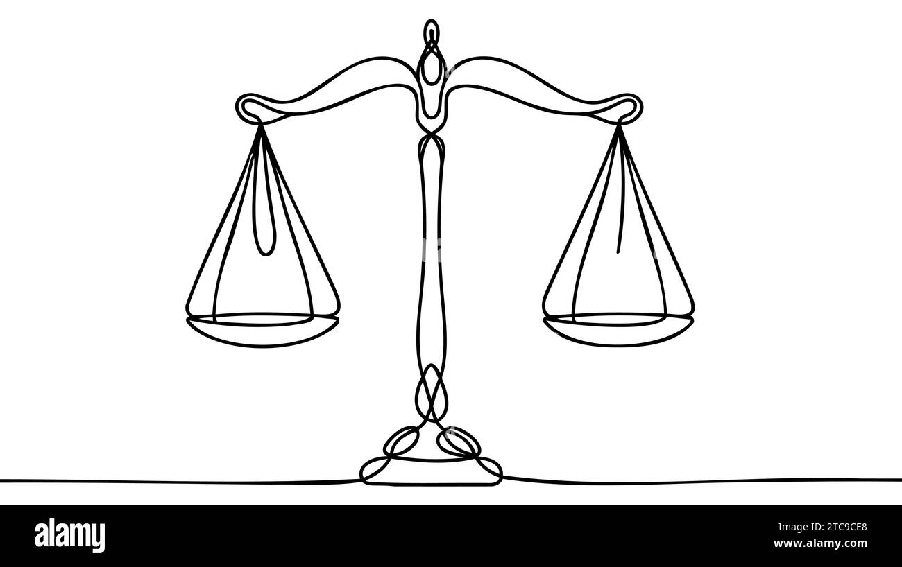 Continuous single drawn one line of scales of justice drawn from the ...