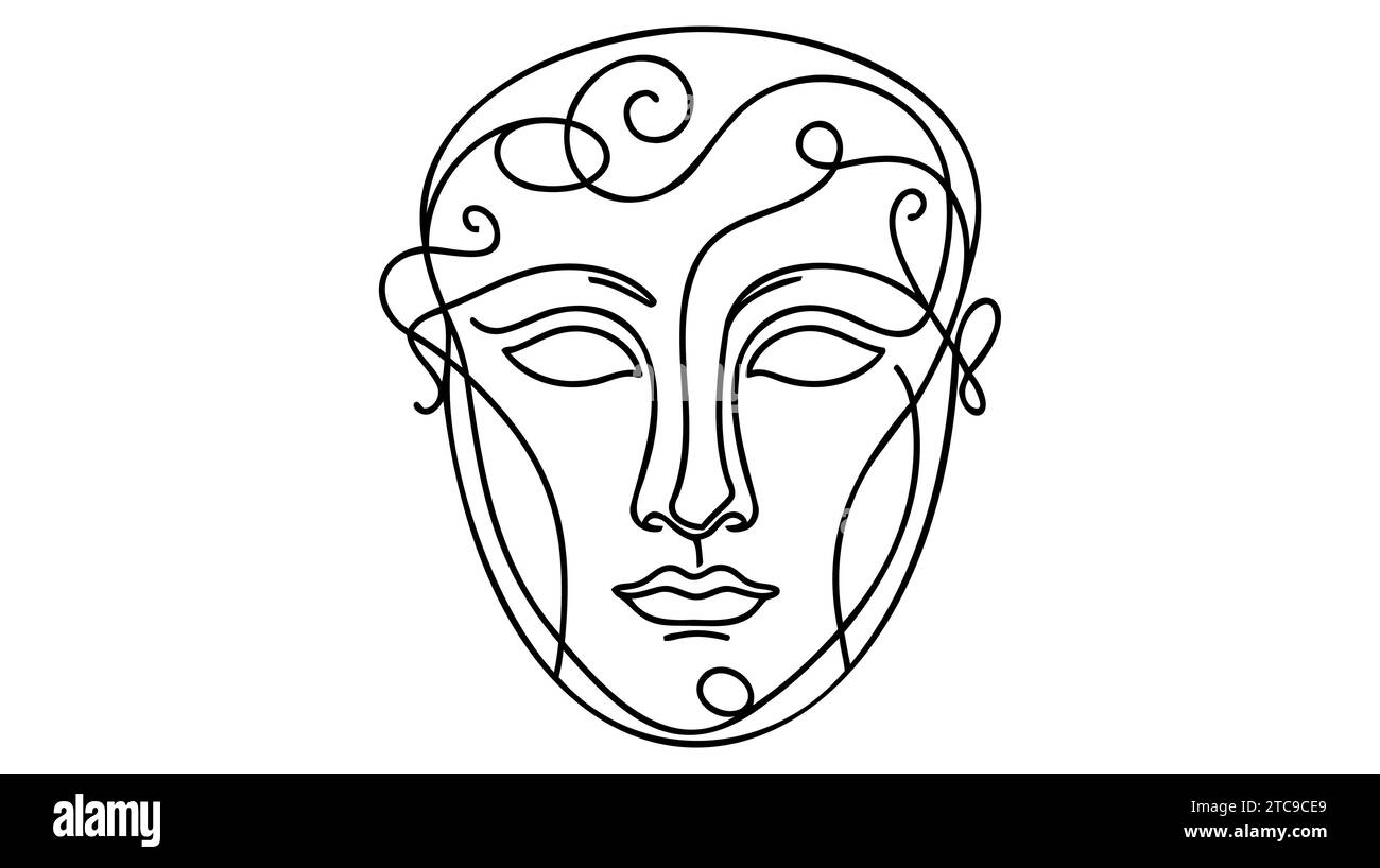 Carnival mask lineart vector illustration. Continuous one line design ...