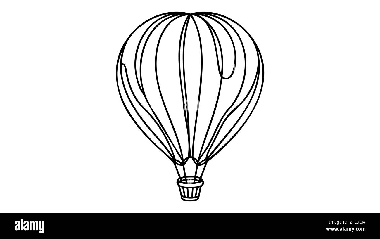 Hot air balloon in One continuous line drawing. Travel flying on ...