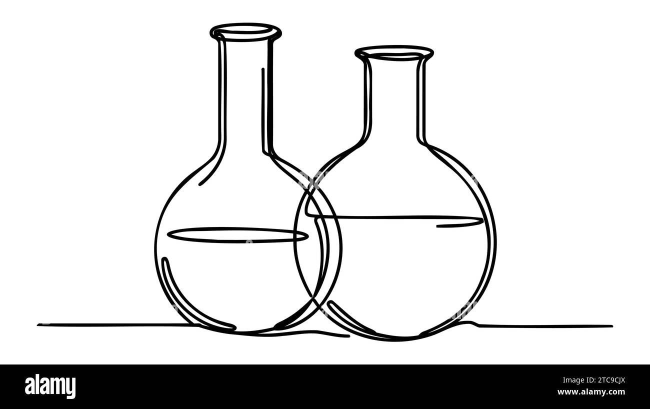 Two neck round bottom flask one line continuous drawing. Laboratory ...