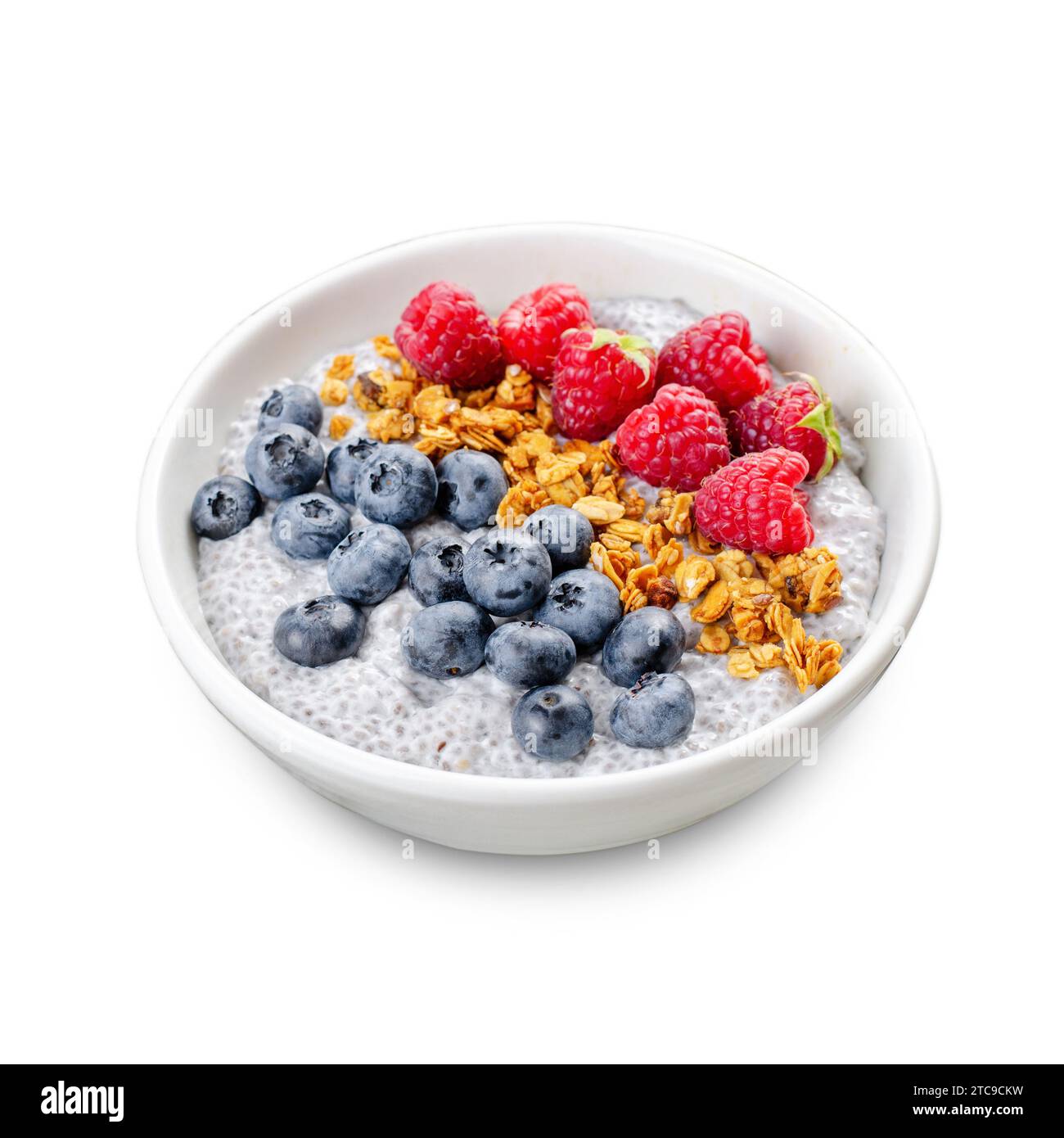 Healthy Chia Pudding Bowl with Granola and Fresh Berries on White ...