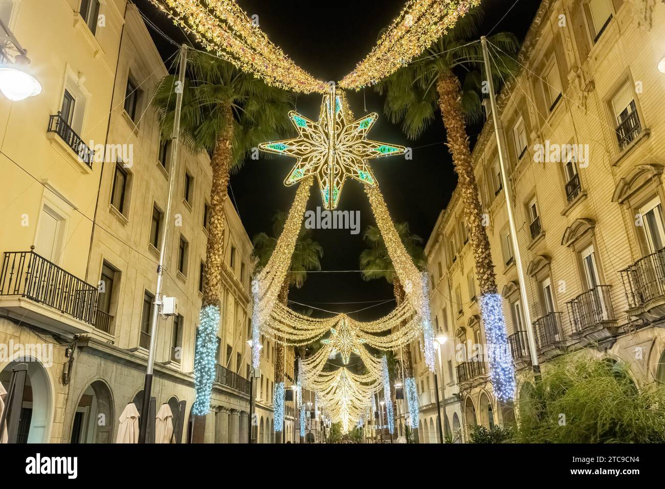 Christmas decoration in center of Huelva city, Andalusia, Spain, with ...