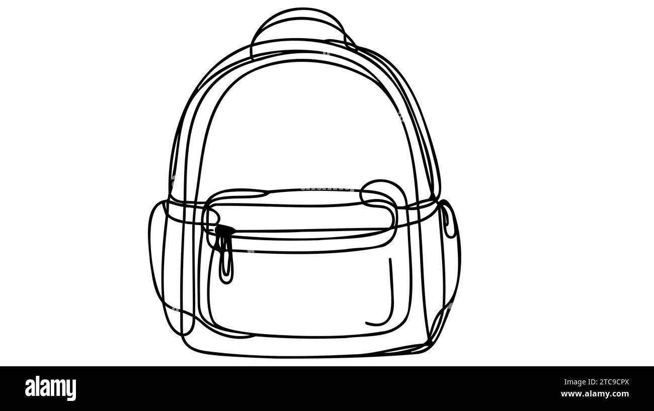 Single one line drawing of backpack for kindergarten student. Trendy ...