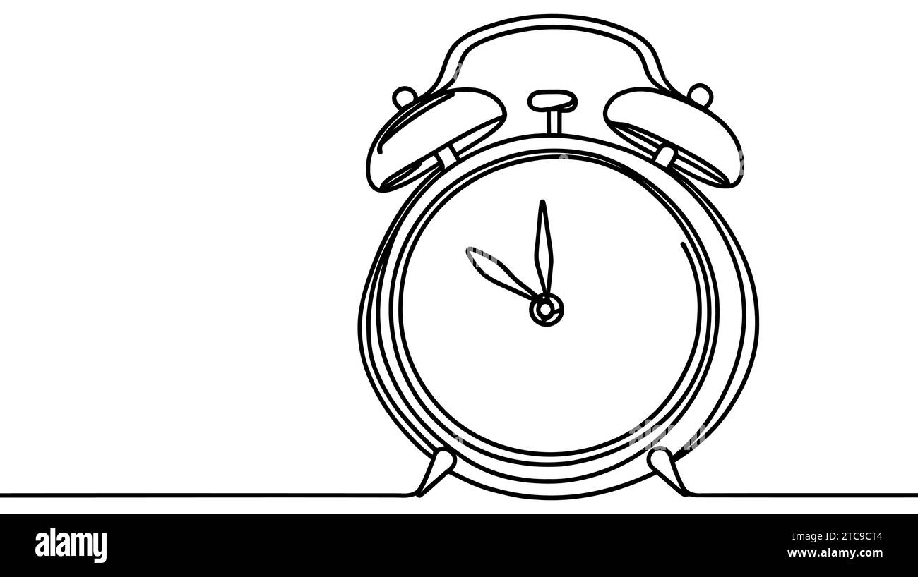 Continuous one line drawing hand drawn alarm clock isolated on white ...
