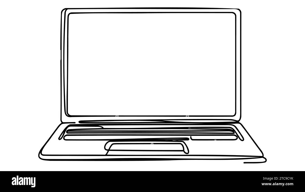 Open laptop. One line continuous laptop. Line art, outline, single line ...