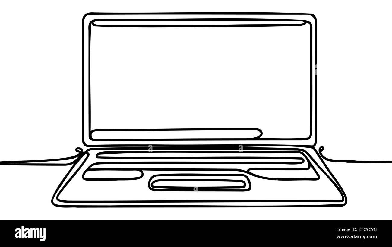 Open laptop. One line continuous laptop. Line art, outline, single line ...
