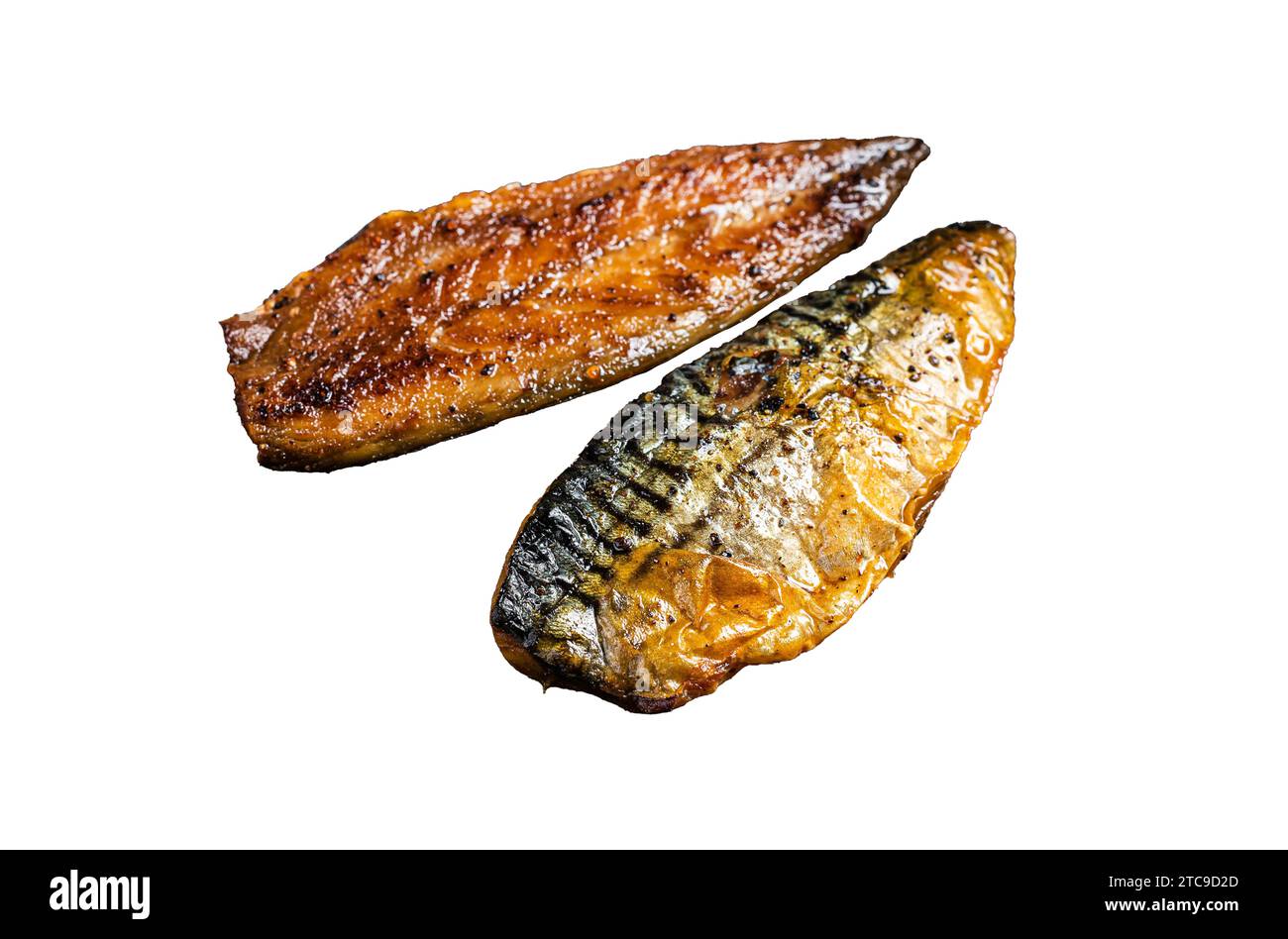 Baked Grilled mackerel fillets. Isolated, white background Stock Photo ...