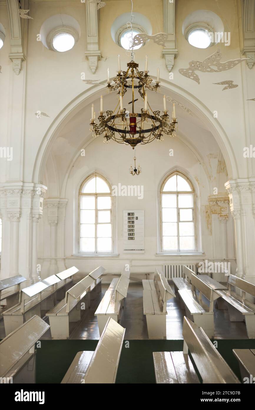 Vertical background image of ethereal church interior in all white with ...