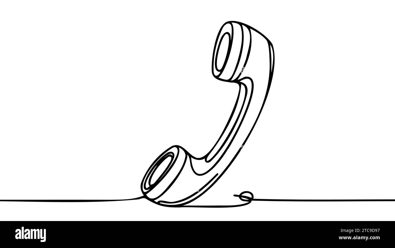 Line drawing handsetcell. Single draw phone icon, line art contact us ...