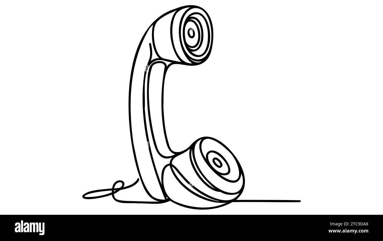 Line drawing handsetcell. Single draw phone icon, line art contact us ...
